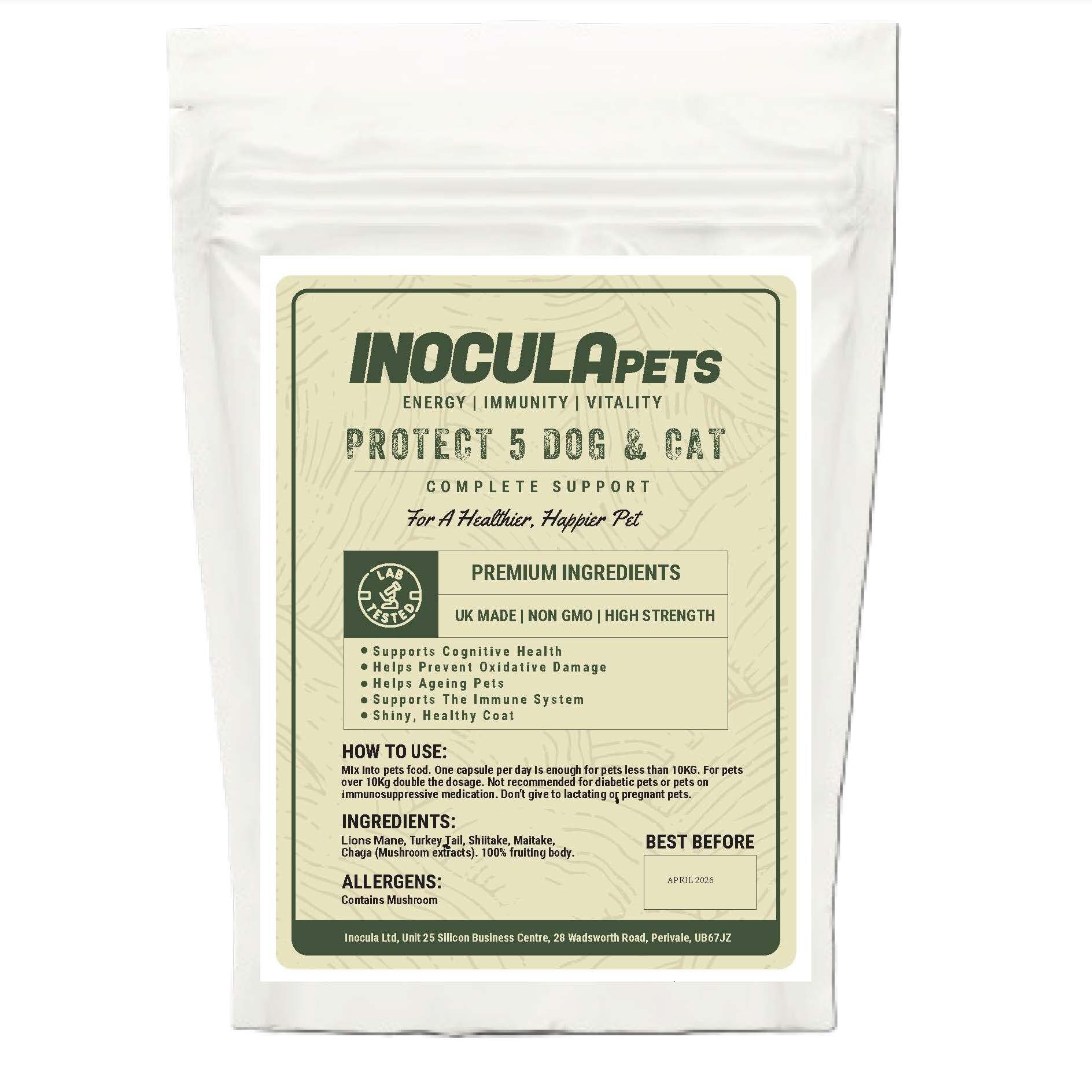 Protect 5 Mushroom Extract Capsules Dog & Cat. Lab Tested. Keeps Pets ...