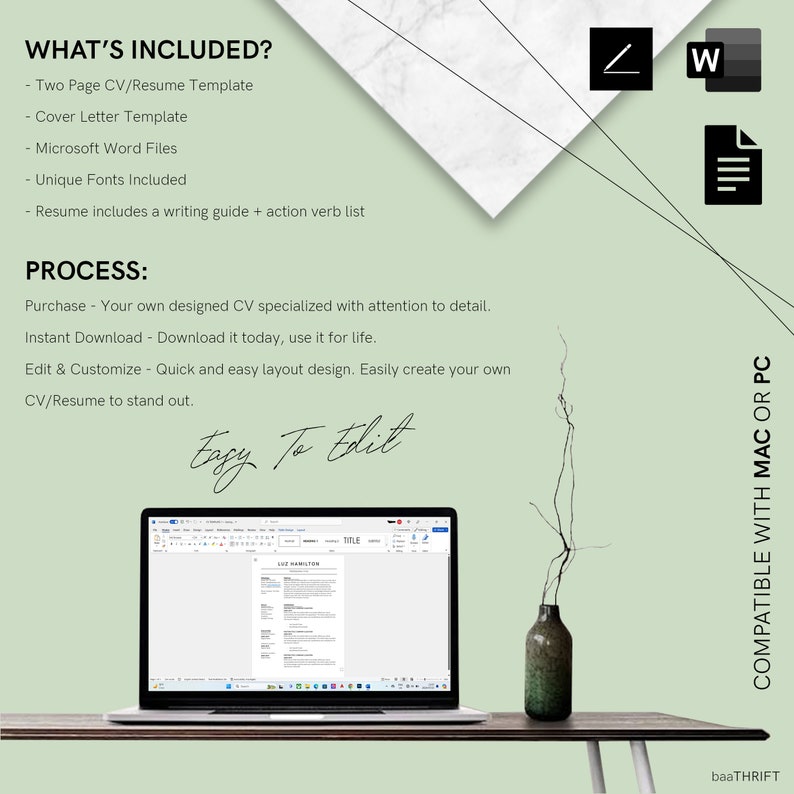 Professional Resume Template for MS Word Modern Resume/cv Template ...