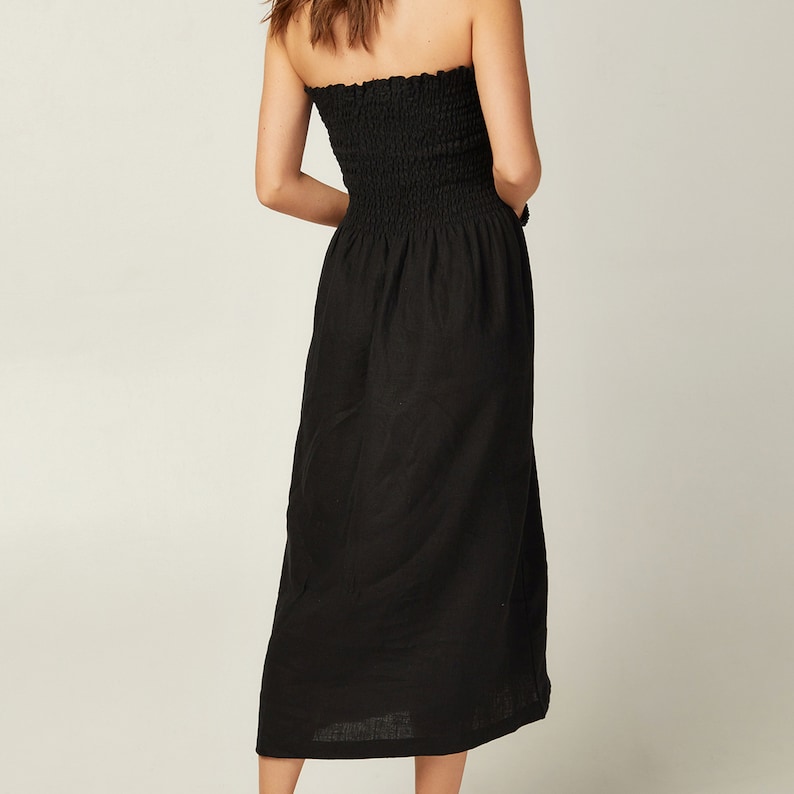 Black Linen Tube Midi Dress IRYNA, Linen Cocktail, Strapless Party ...