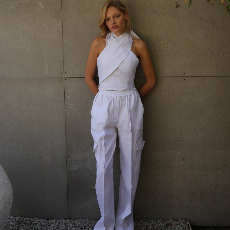 White Linen Halter Neck Top LILY, Sleeveless Women Top, Smart Casual ...