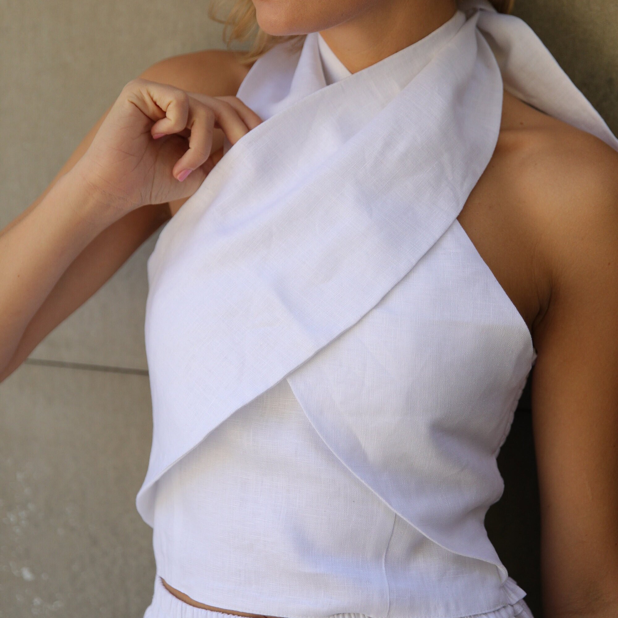 White Linen Halter Neck Top LILY, Sleeveless Women Top, Smart Casual ...