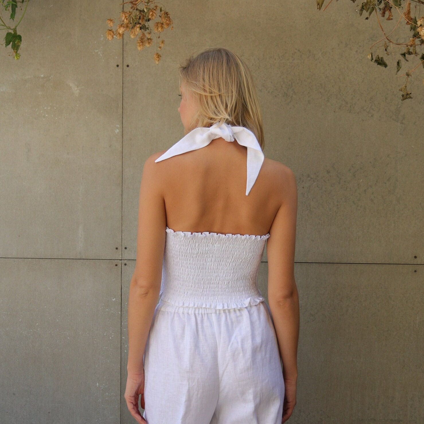 White Linen Halter Neck Top LILY, Sleeveless Women Top, Smart Casual ...