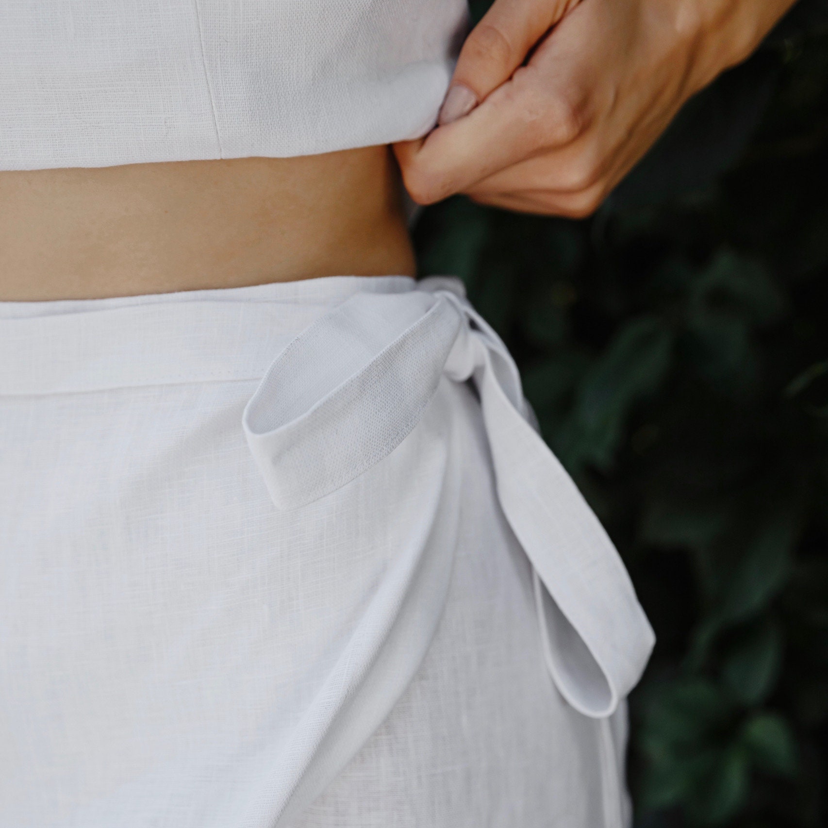 White Linen Wrap Midi Skirt LINDA, High Waist Minimalist Wrap Skirt ...