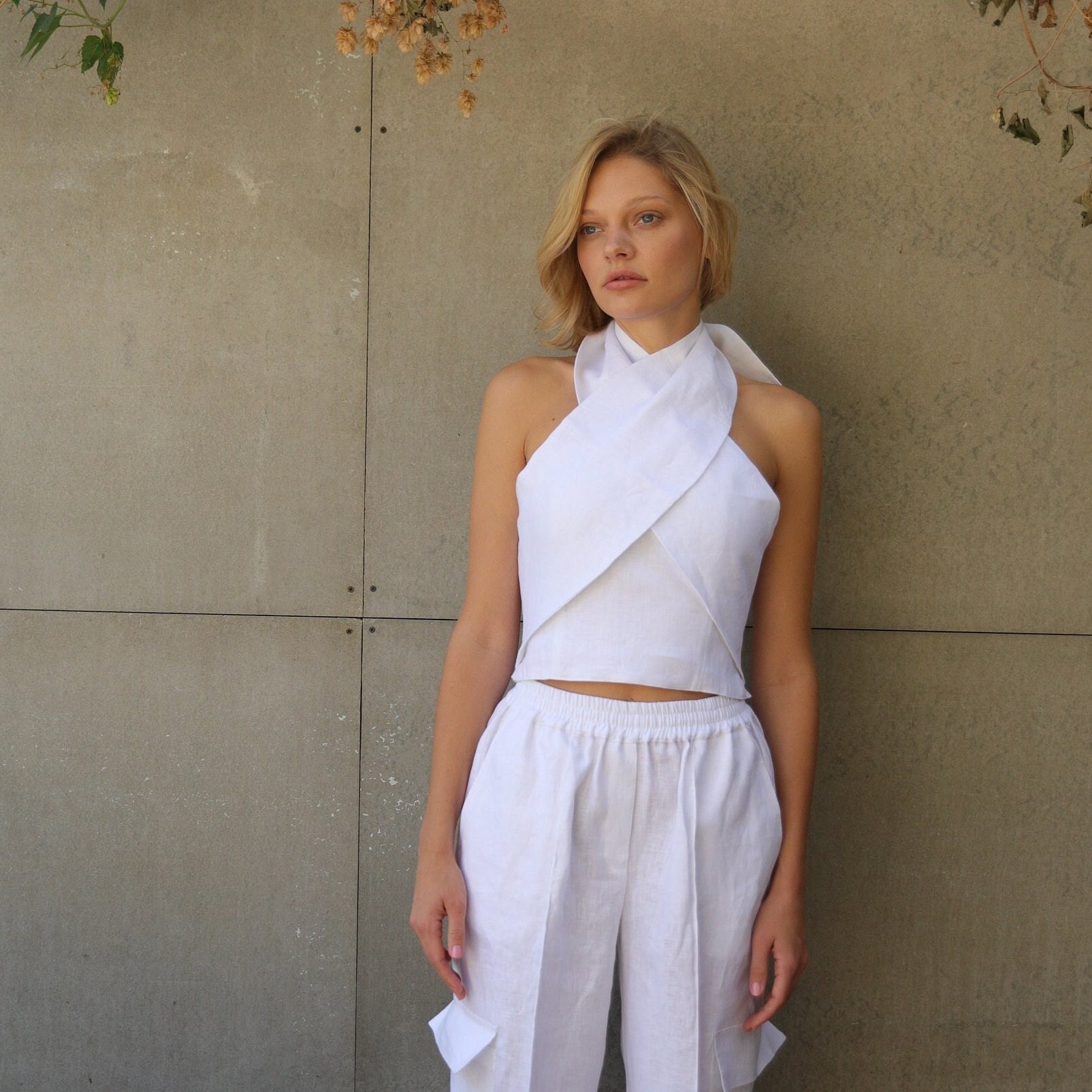 White Linen Halter Neck Top LILY, Sleeveless Women Top, Smart Casual ...