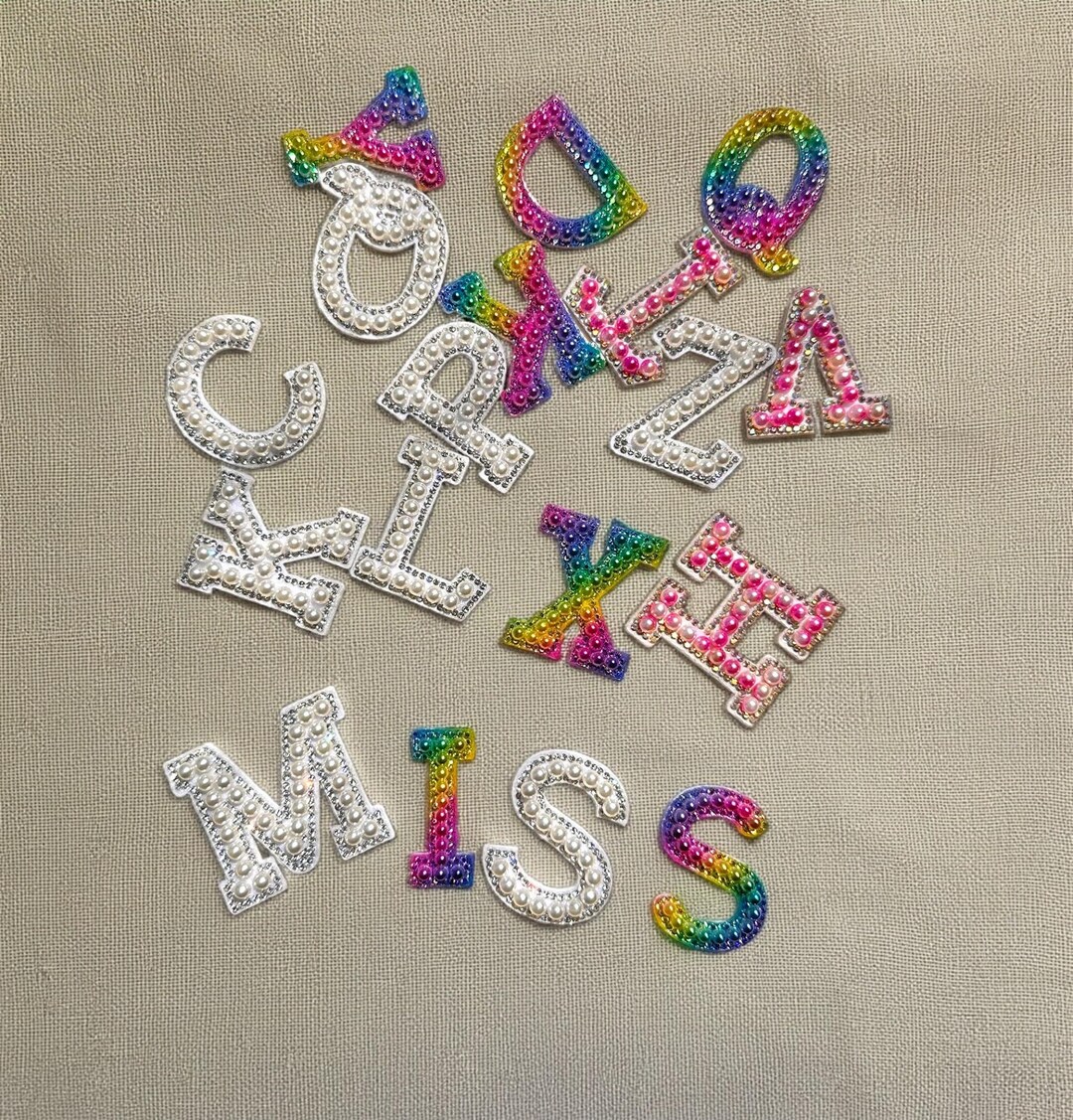 Personalized White Pearl Letter Hot Stamping Patch Pearl Alphabet Iron ...