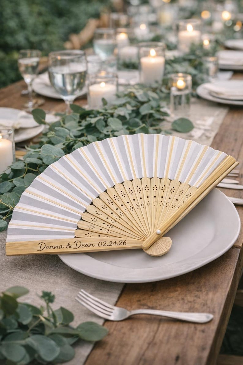 Engraved Sandalwood Wedding Hand Fans, Personalized Bridal Favors ...