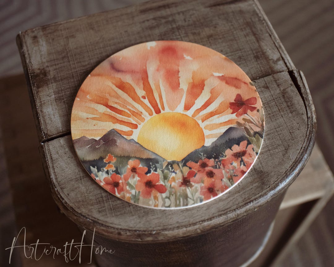 Mountain Sunset Coaster, Watercolor Wildflowers Cardstock Mug Cold/hot ...