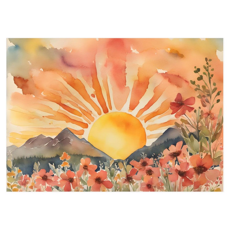 Wrapping Paper, Sunshine, Watercolor Mountain Sunset Paper, Gift for ...
