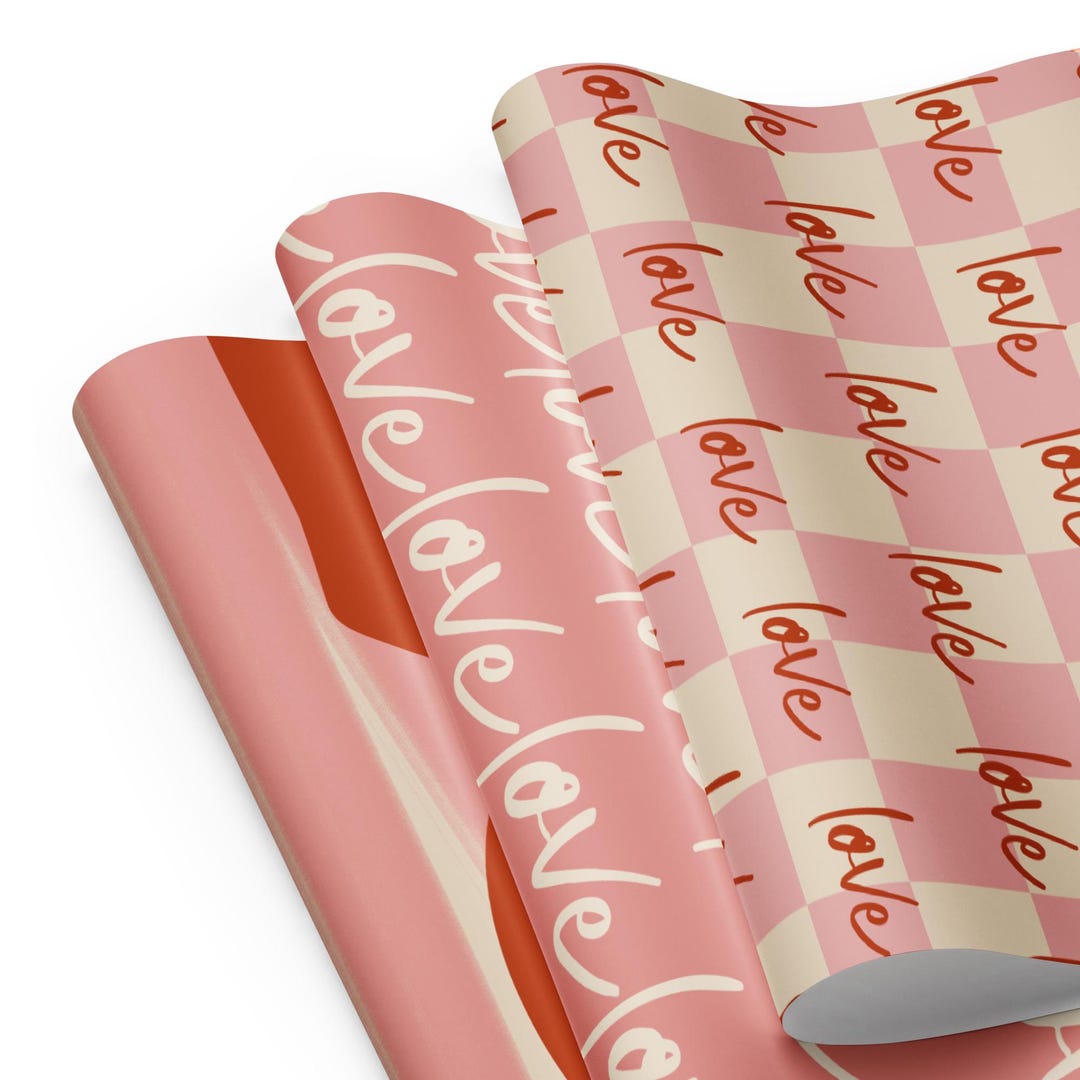 Love Wrapping Paper Set of 3 Sheets, Valentine's Gift Wrapping, Red and ...