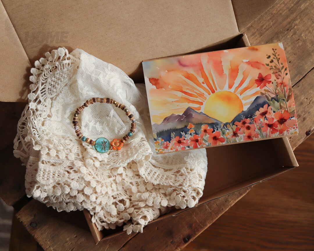 Gift Package, Care Box, Scarf and Handmade Dragonfly Natural Colorful ...