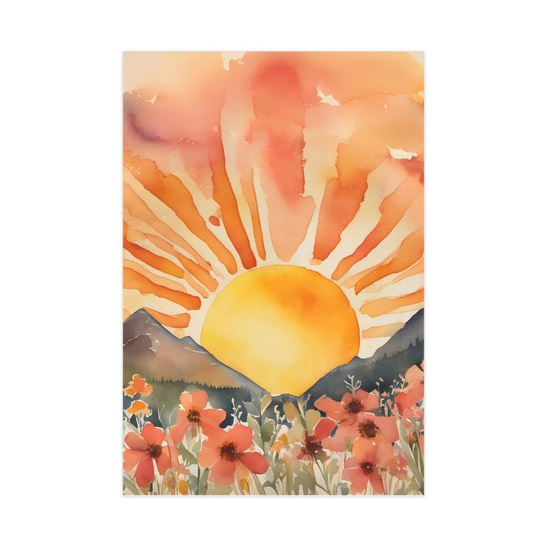 Wrapping Paper, Sunshine, Watercolor Mountain Sunset Paper, Gift for ...