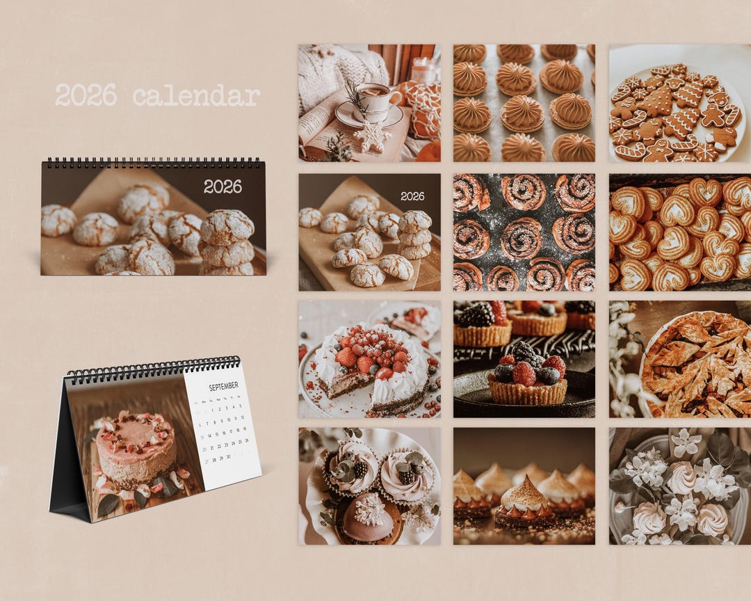 Baking Desktop 2026 Calendar, Baking Food Lover Gifts, Deserts Calendar ...