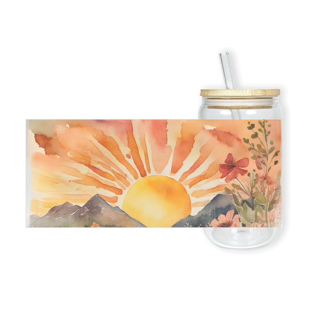 Soda Can Sunshine Glass, Glass Cup With Bamboo Lid and Straw, Tumbler ...