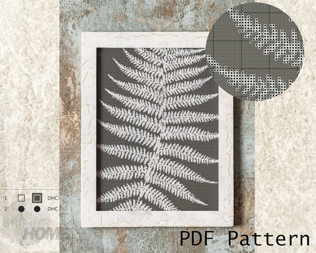 Cross Stitch Pattern, PDF File, Fern in Gray, Neutral Decor, Vintage ...