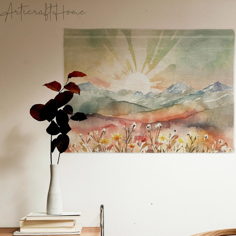 Sunshine Woven Tapestry, Mountain Sunset High Quality Tapestries ...