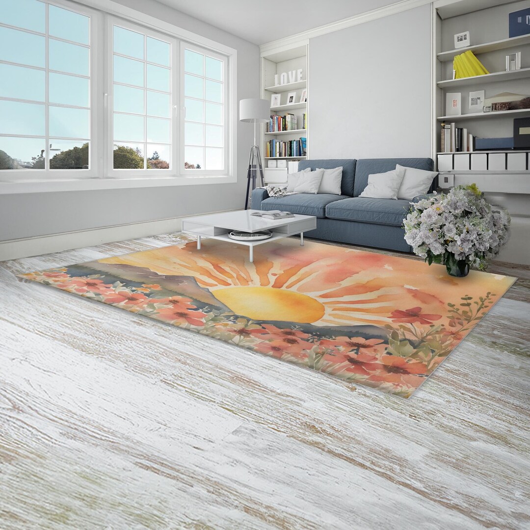Sunshine Area Rug, Retro Home Decor, Living Room Decoration, Boho ...