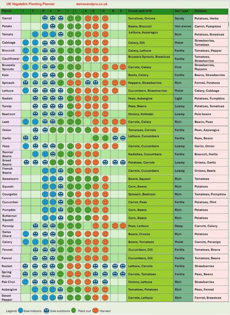 A3 Laminated Garden Planting Calendar Year-round Planner for 36 Herbs ...