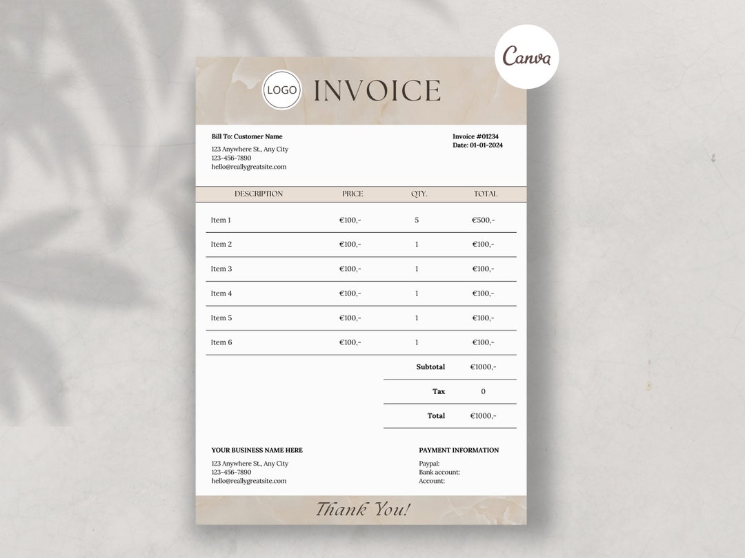 Invoice Template Editable | Printable Design for Small Business ...