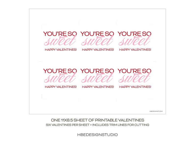 So Sweet Valentine Printable | Instant Download | Valentine Printables ...