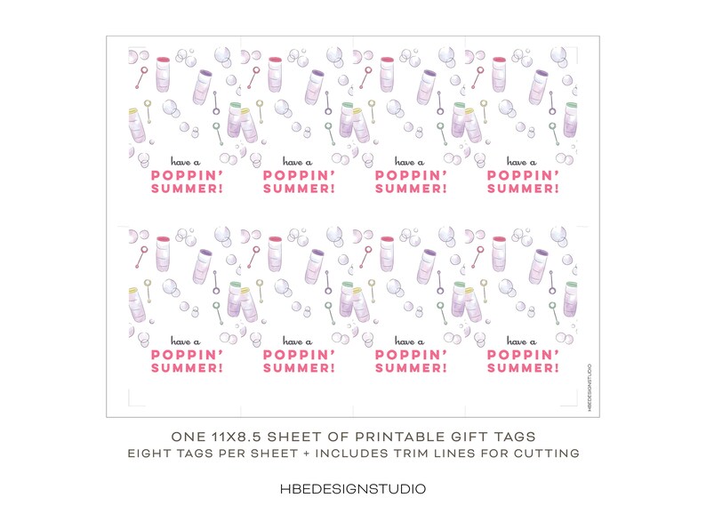 Summer Gift Tags Instant Download Bubbles Summer Gift Tag Printables ...