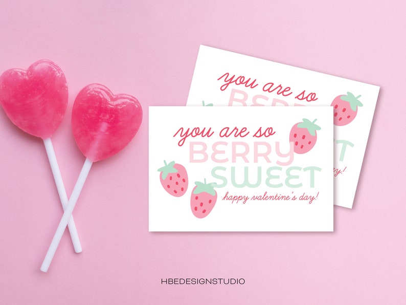 Strawberry Valentine Printable Instant Download Valentine Printables ...