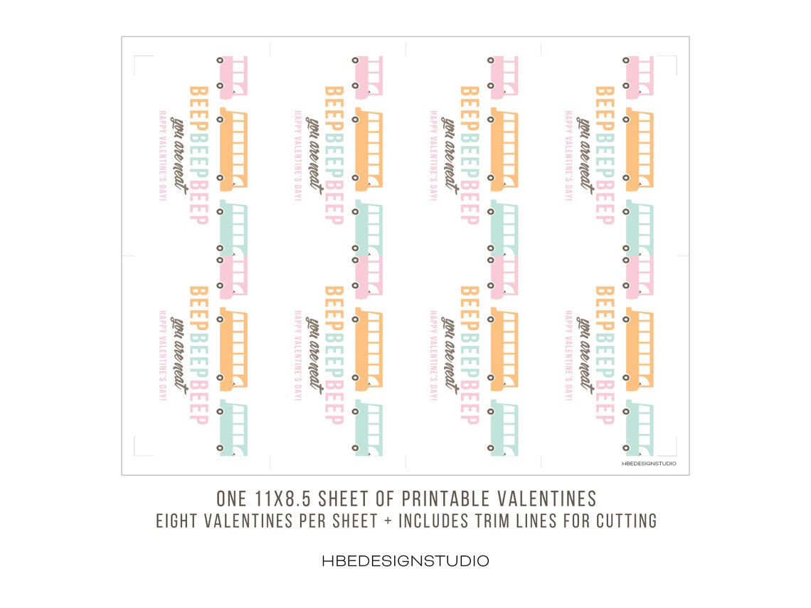 Beep Beep Bus Valentine Printable Instant Download Valentine Printables ...