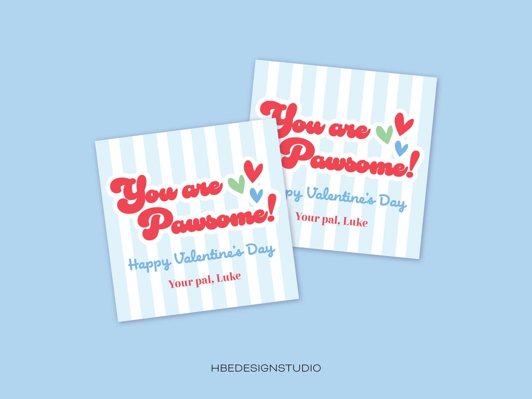 Printable Pawsome Valentine: Blue Animal Valentines (PDF File) - Etsy