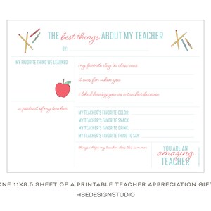 Printable Teacher Appreciation: Fill-in Questionnaire (PDF) - Etsy
