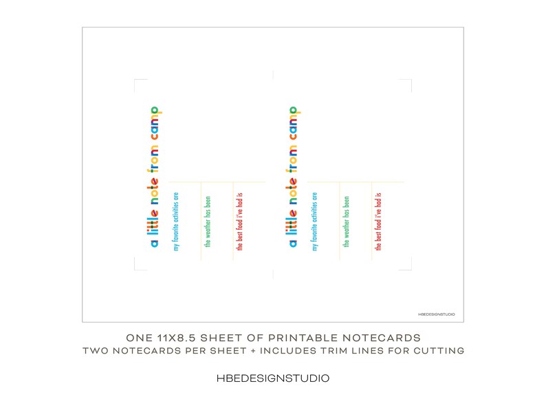 Printable Summer Camp Notecard: Fill-in Notes (PDF) - Etsy