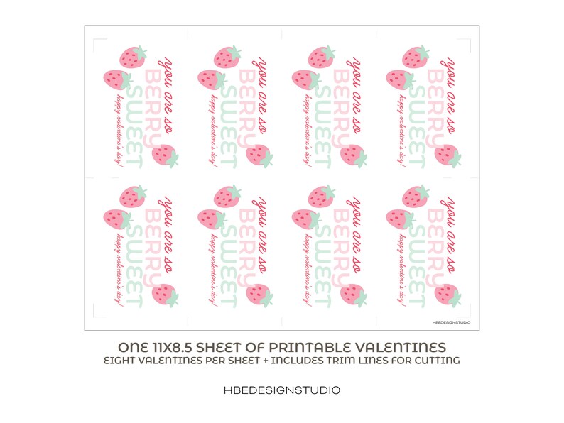 Strawberry Valentine Printable Instant Download Valentine Printables ...
