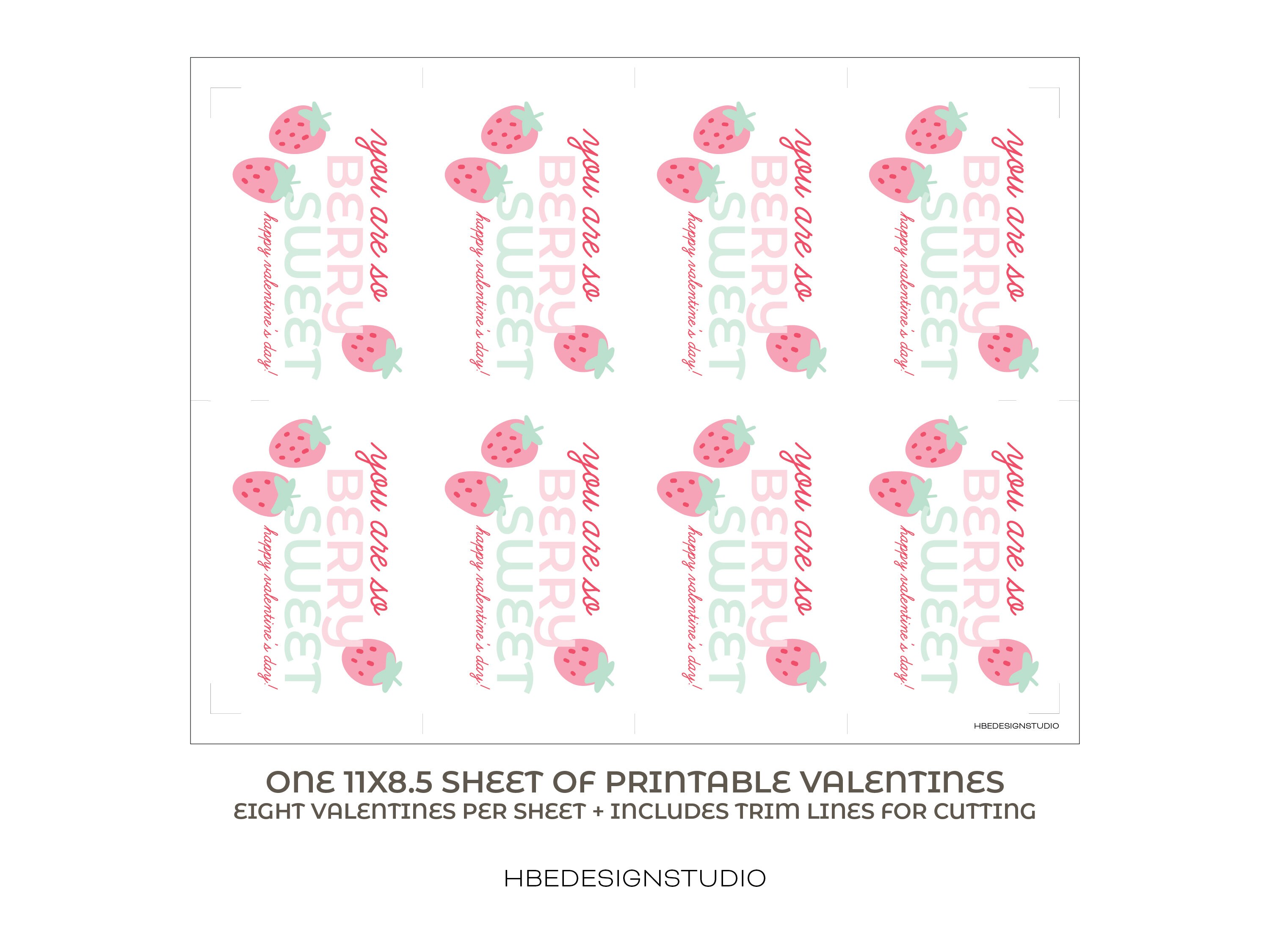 Strawberry Valentine Printable | Instant Download | Valentine ...