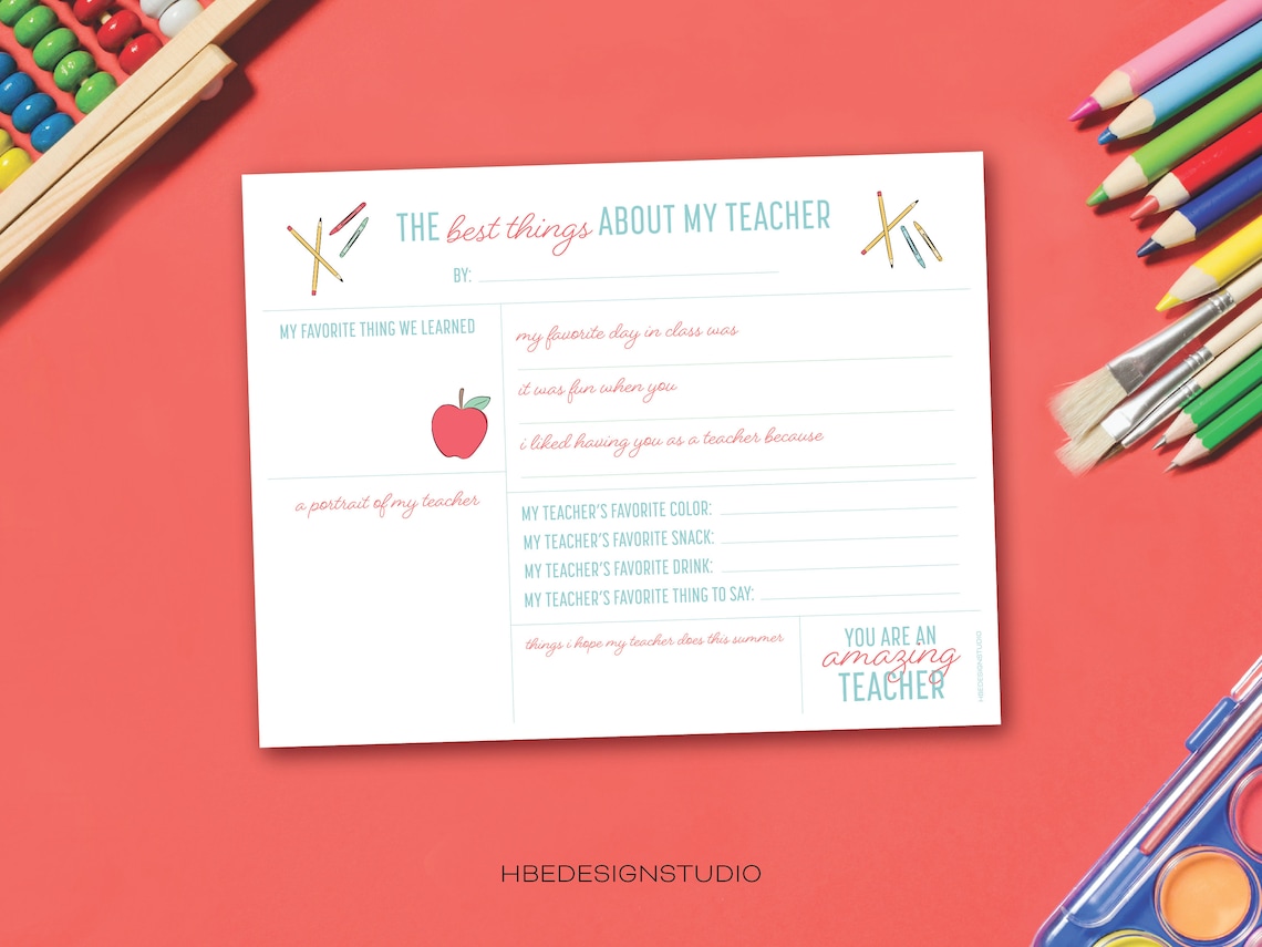 Printable Teacher Appreciation: Fill-in Questionnaire (PDF) - Etsy