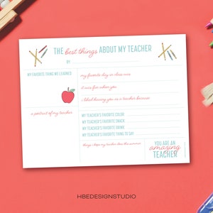 Printable Teacher Appreciation: Fill-in Questionnaire (PDF) - Etsy