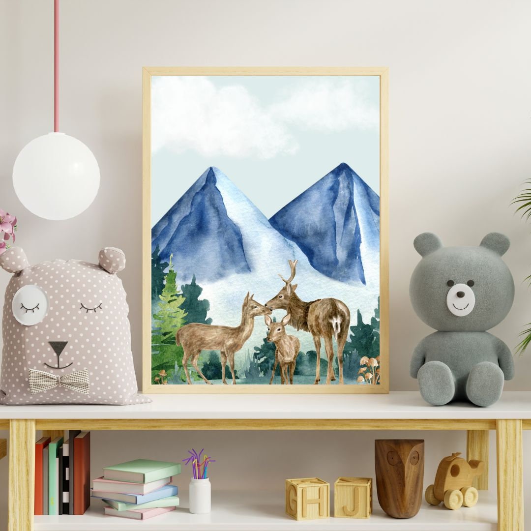 Poster Forest Animals Poster Deer A4 Poster Mountains Picture Forest ...