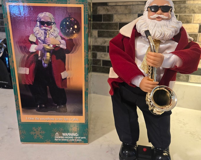 Gemmy Sax Playing Santa Dancing Santa Figure Decoration Vtg Christmas ...