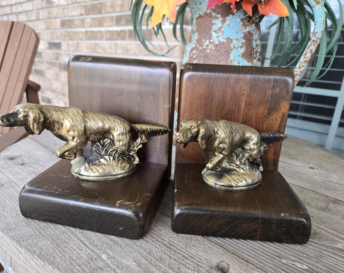 Vintage English Setter Mounted Bookends/dog Book Ends/setter/wood ...