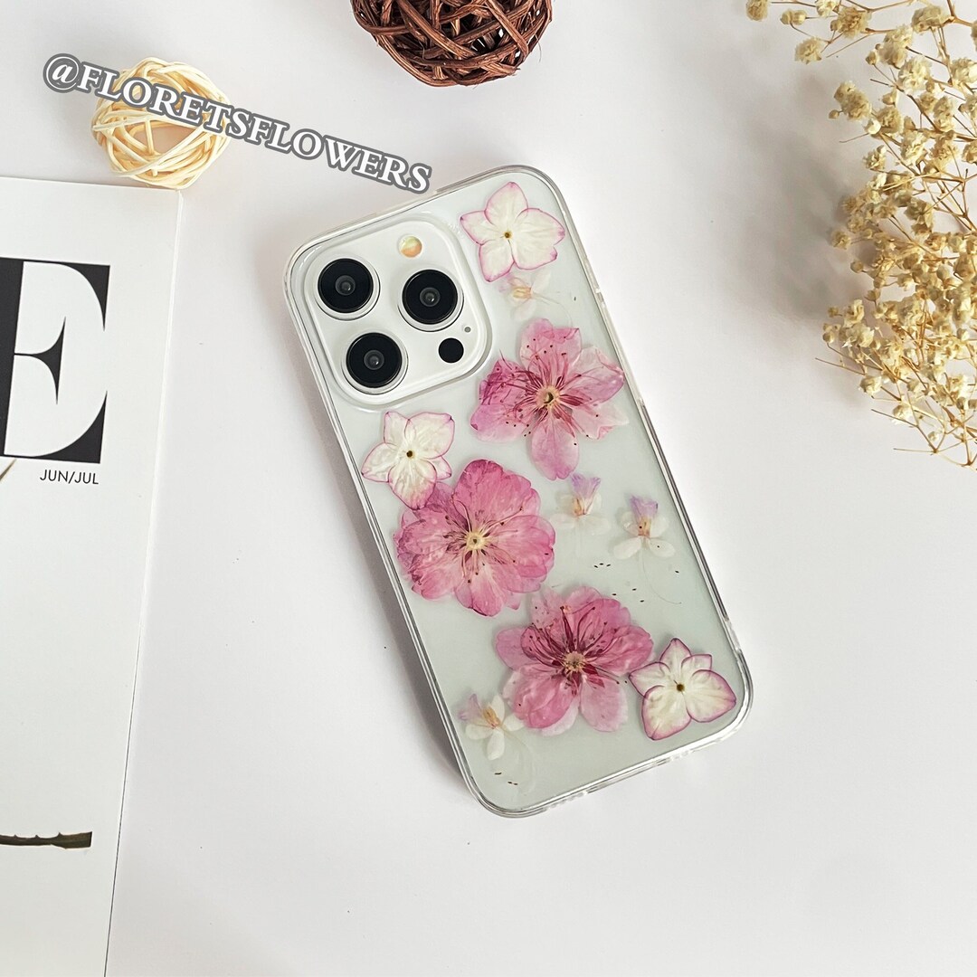 Pink Sakura Pansy Pressed Flower Phone Case for iPhone Air 17e 16 15 14 ...