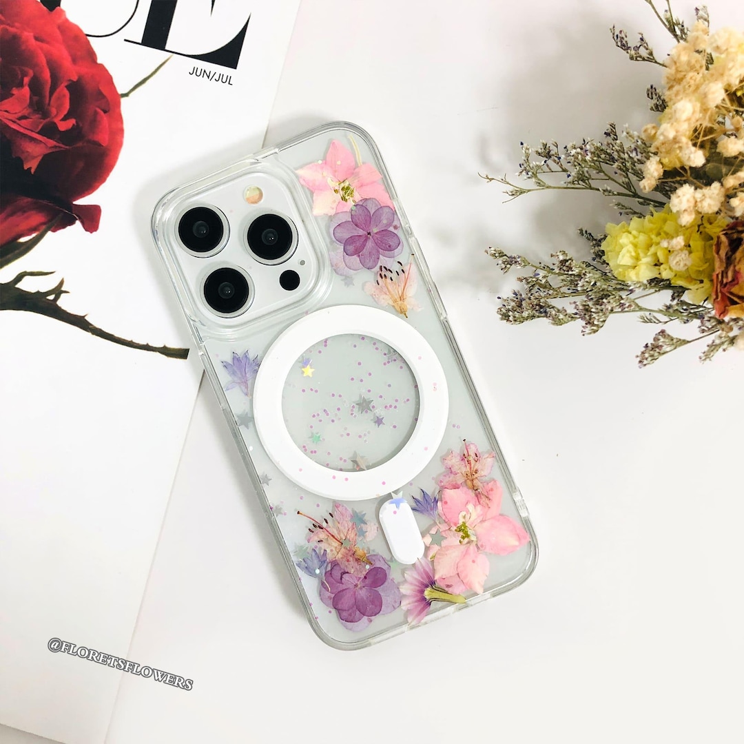 Pressed Real Flower Phone Case Magnetic Magsafe Design for iPhone 17 16e 14 15 16 Pro Max ...