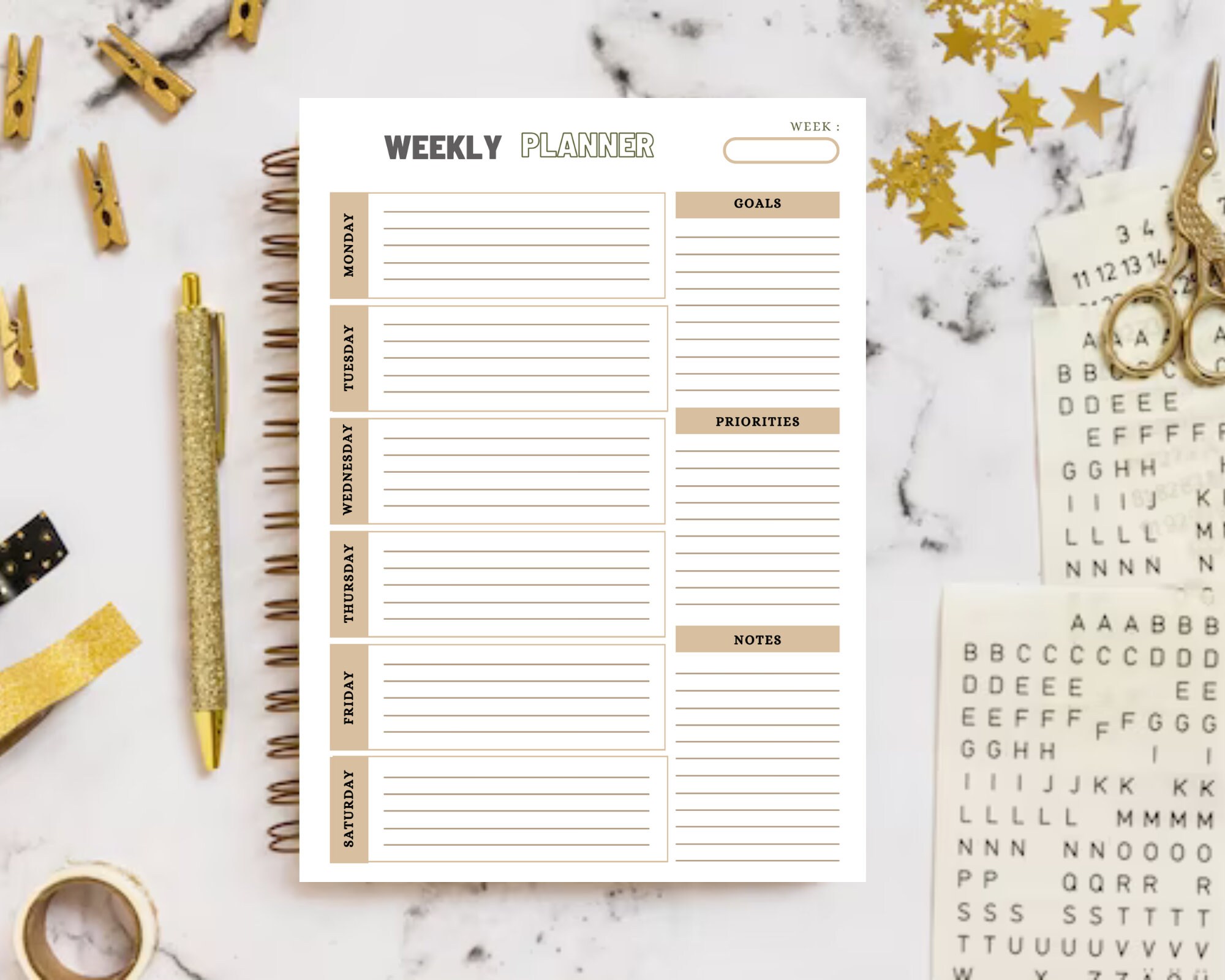 Minimalist Weekly Hourly Planner, Weekly Schedule, Daily Planner ...