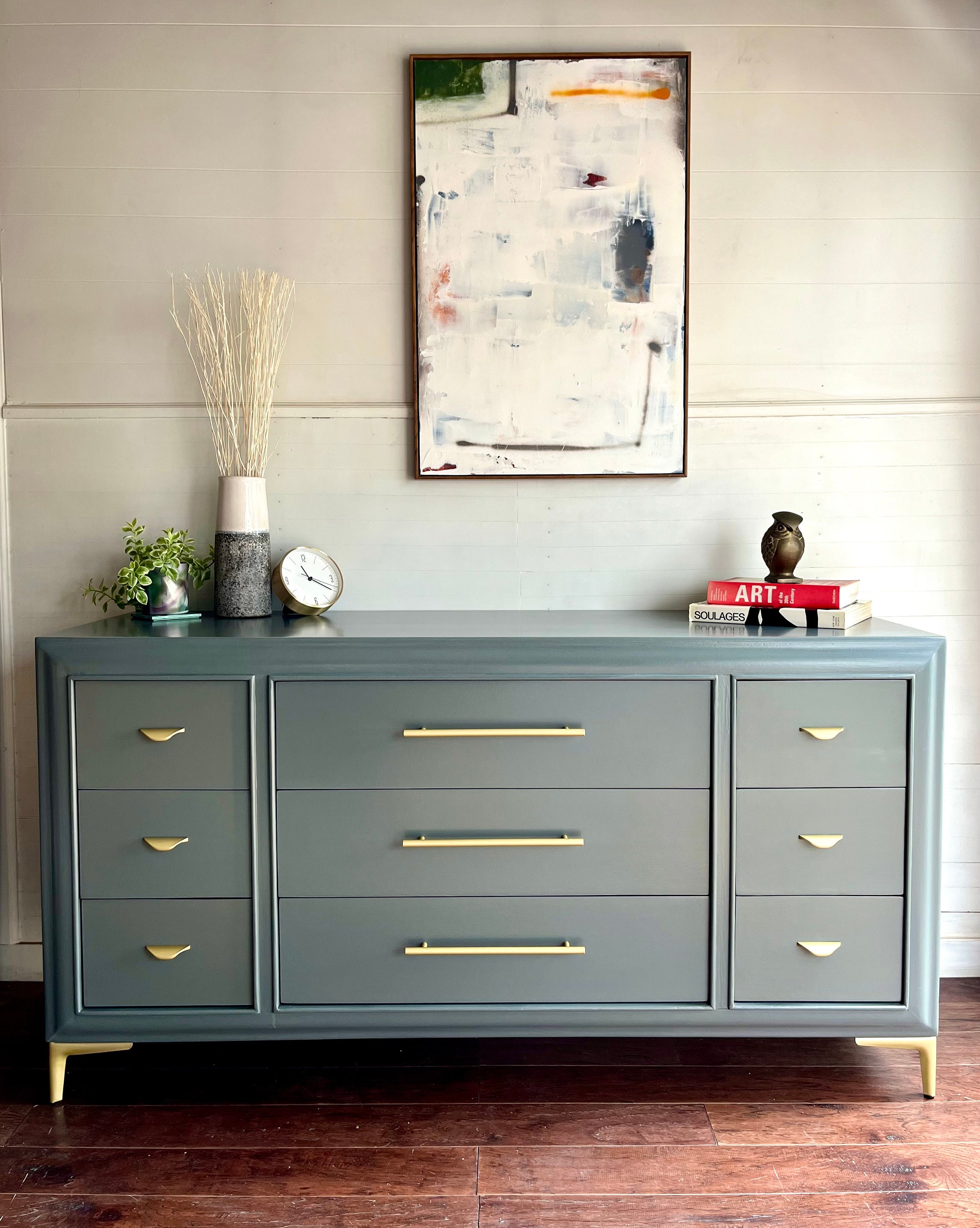 SOLD * MCM Refurbished Sage Green Dresser - Etsy