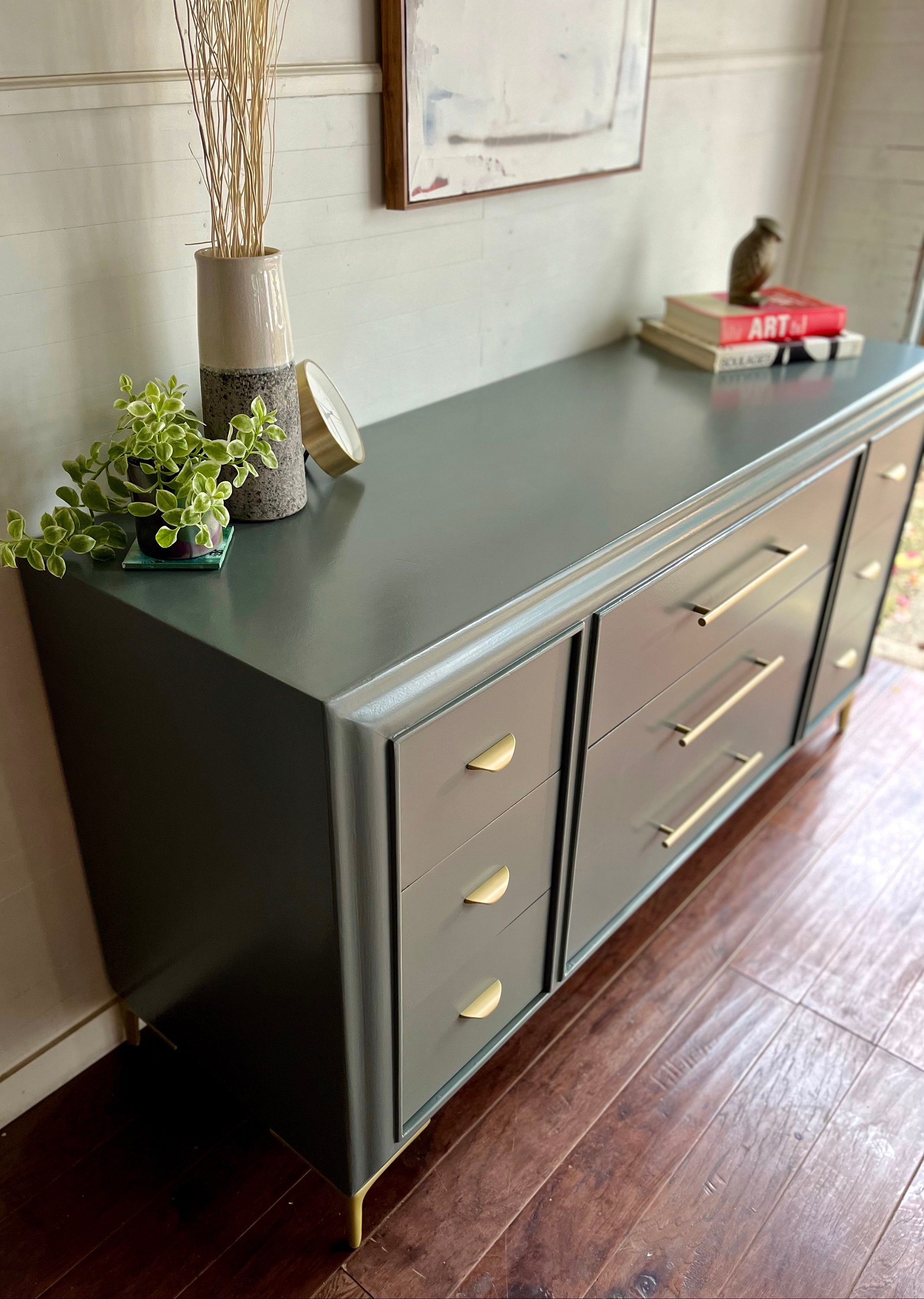 SOLD * MCM Refurbished Sage Green Dresser - Etsy