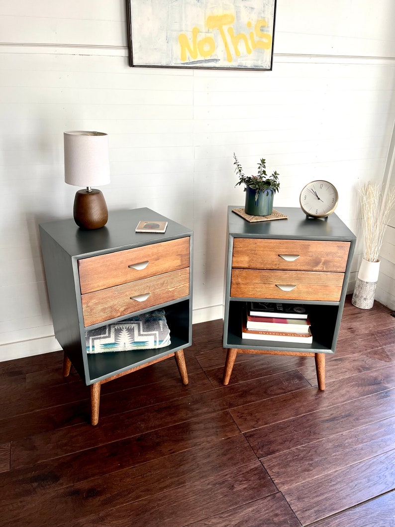 SOLD* Beautiful MCM Wood Night Stands - Etsy