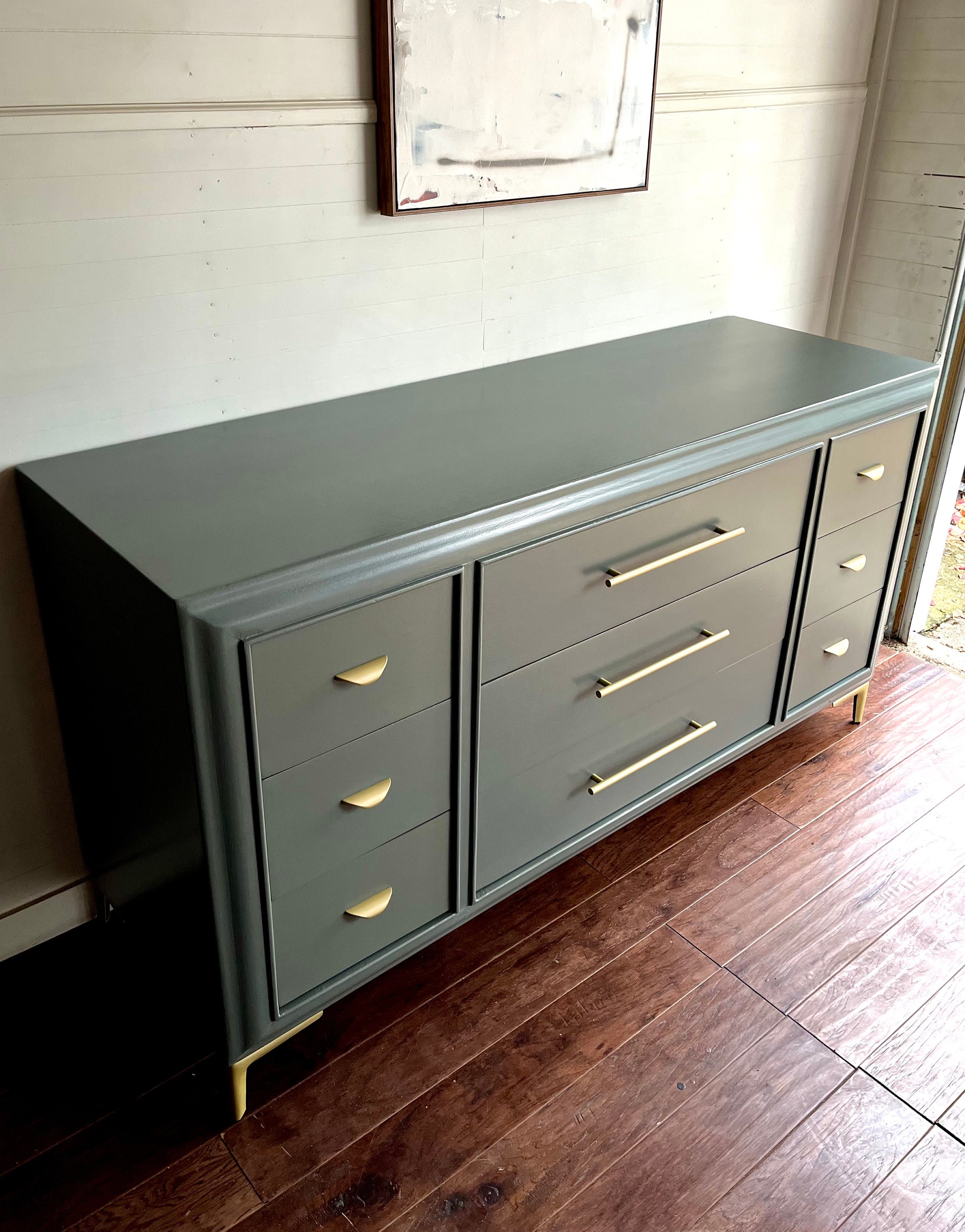 SOLD * MCM Refurbished Sage Green Dresser - Etsy