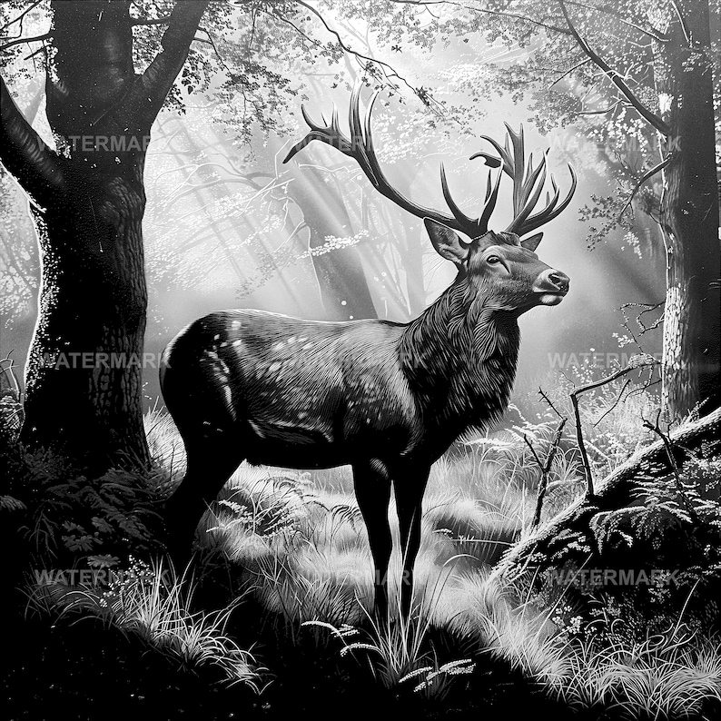 Stag in Moonlit Forest - Buck - Laser Engrave File, PNG for Engraving ...