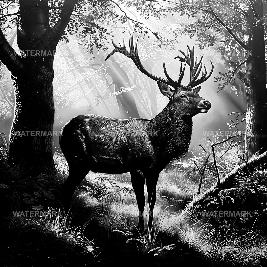 Stag in Moonlit Forest - Buck - Laser Engrave File, PNG for Engraving ...