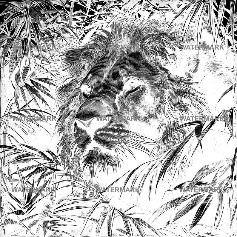 Lion in Jungle - Laser Engrave File, PNG for Engraving on to Slate or ...