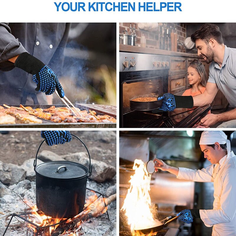 BBQ Gloves 1472 Degrees Extreme Heat Resistant Protective Cooking ...