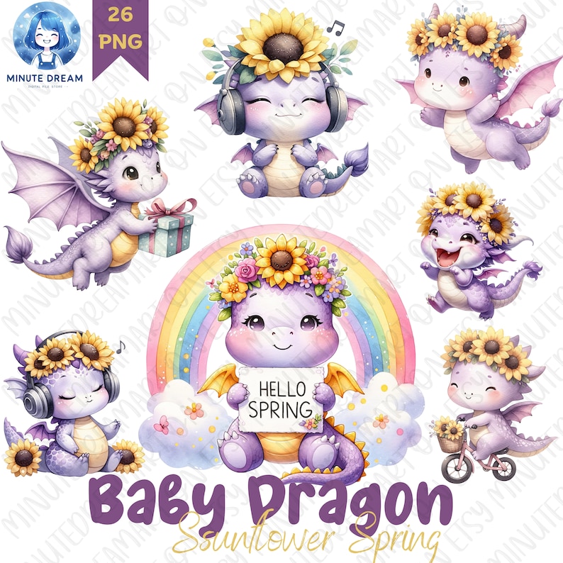 Baby Dragon Clipart, Relaxing Activities, Gift for KID, Watercolor ...