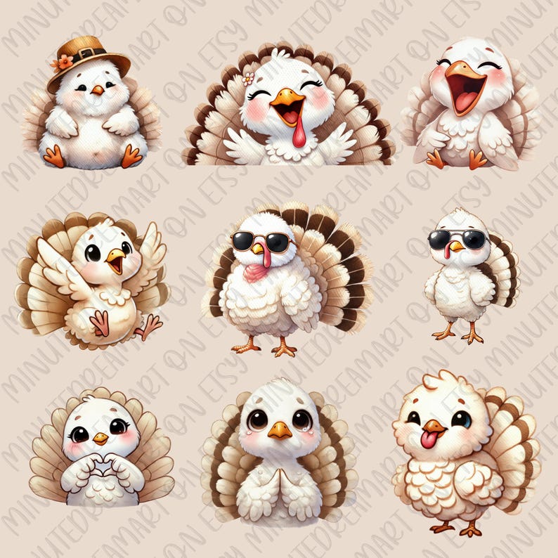 Cute Turkey Clipart, Funny Turkey Png, Gift for KID, Watercolor ...