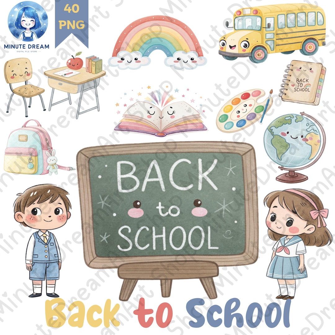 Kawaii Back to School Clipart: Pastel Stationery PNG (digital Download ...
